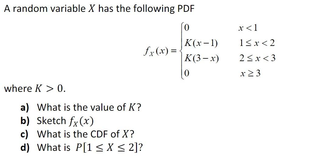 Solved A random variable X has the following PDF | Chegg.com
