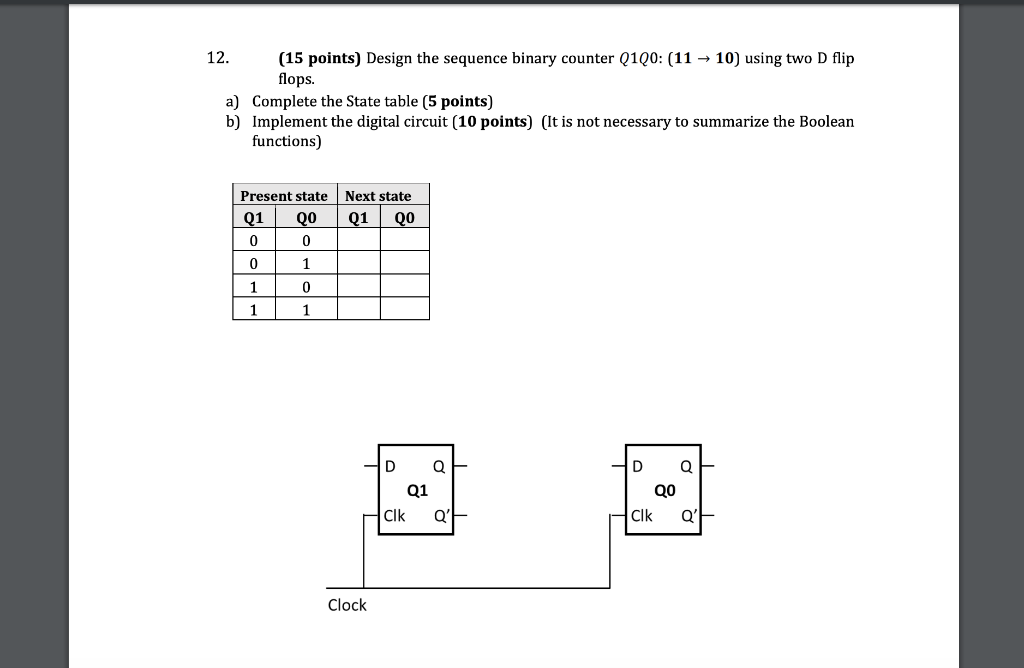 Solved 12. (15 points) Design the sequence binary counter | Chegg.com