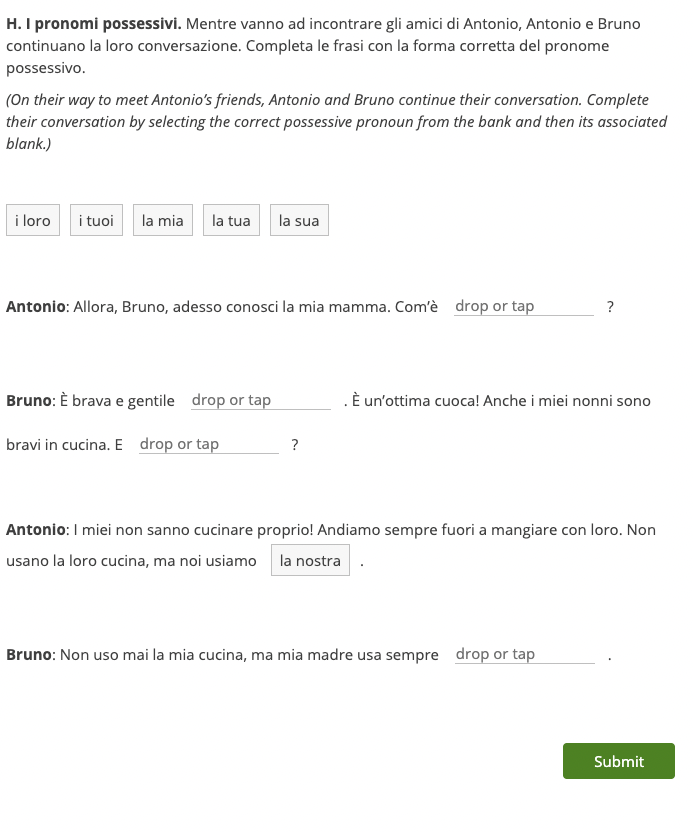 Solved Need help with my Italian homework. I filled one in | Chegg.com