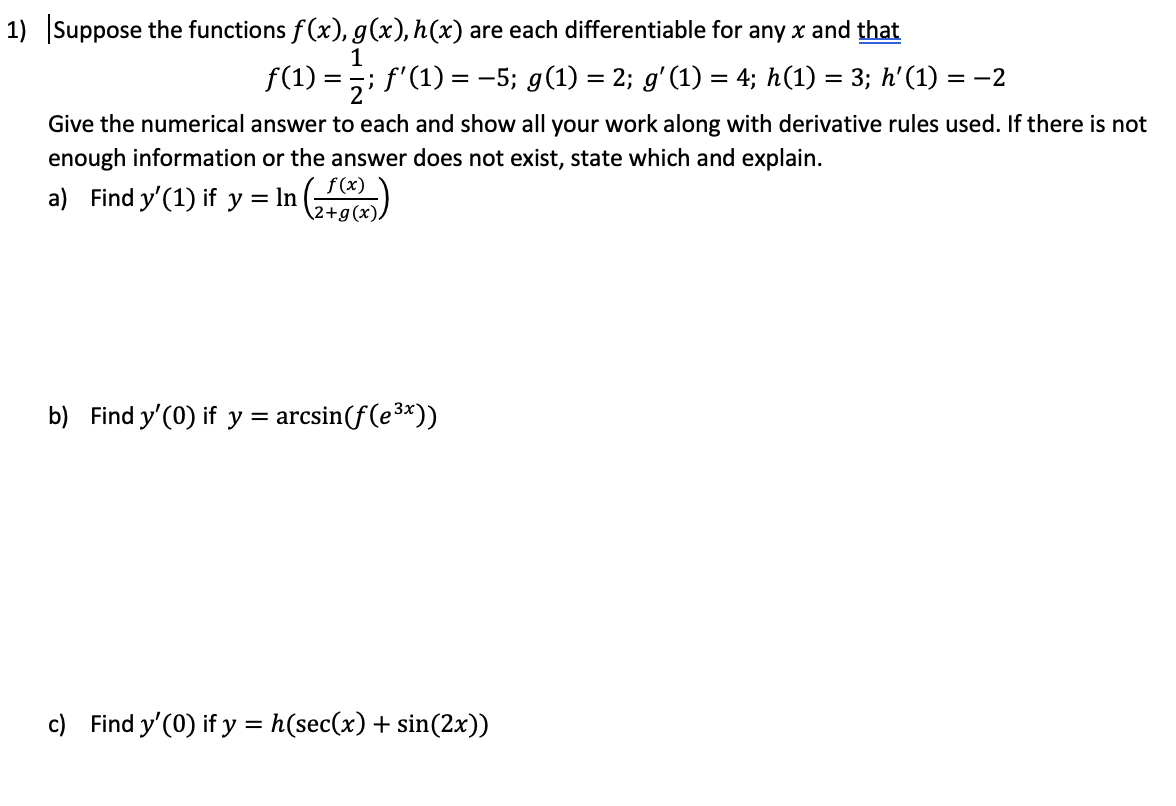 Solved 1) S Suppose the functions f(x),g(x),h(x) are each | Chegg.com