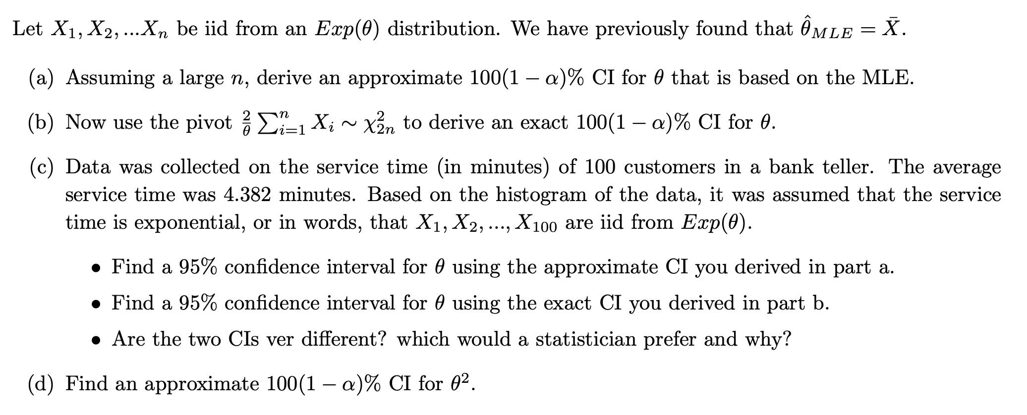 Solved Let X1, X2, ....Xn be iid from an Exp(0) | Chegg.com