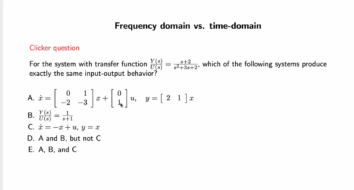 Solved Frequency domain vs. time-domain Clicker question s+2 | Chegg.com