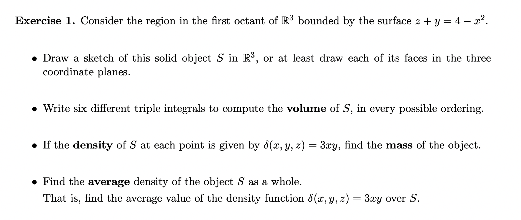 Solved Exercise 1. Consider the region in the first octant | Chegg.com