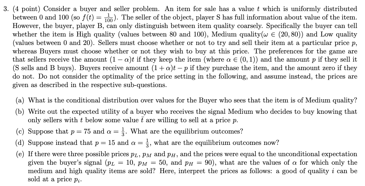 3. (4 point) Consider a buyer and seller problem. An | Chegg.com