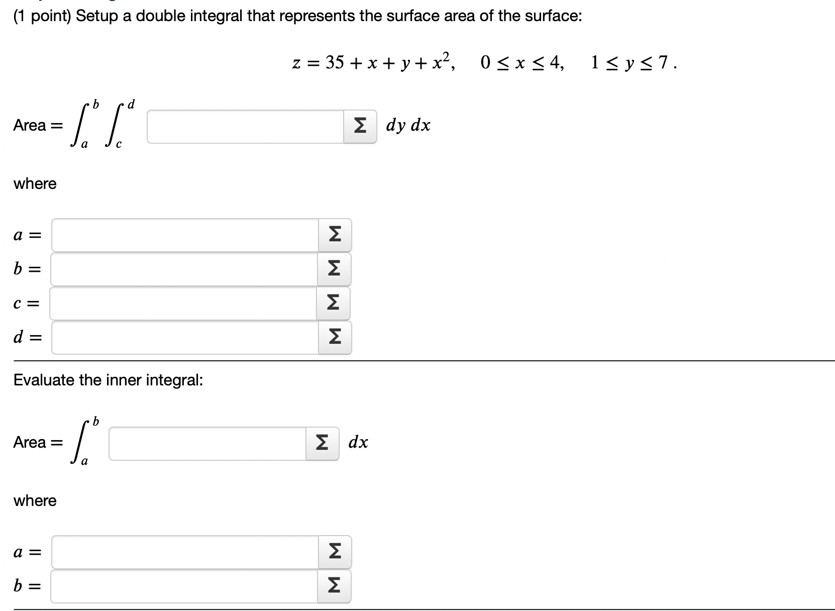(1 point) Setup a double integral that represents the | Chegg.com