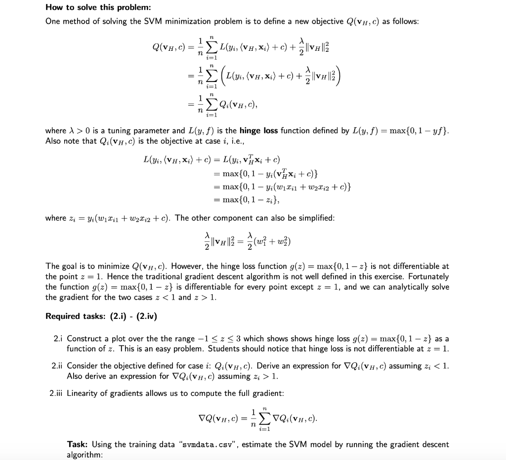 Problem 2 (Training the Linearly Separable SVM (25 | Chegg.com