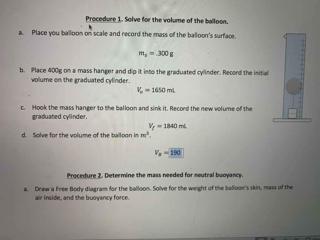 Solved Procedure 1. Solve for the volume of the balloon. a. | Chegg.com