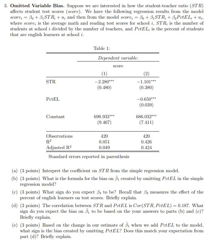 Solved 3. Omitted Variable Bias. Suppose we are interested | Chegg.com