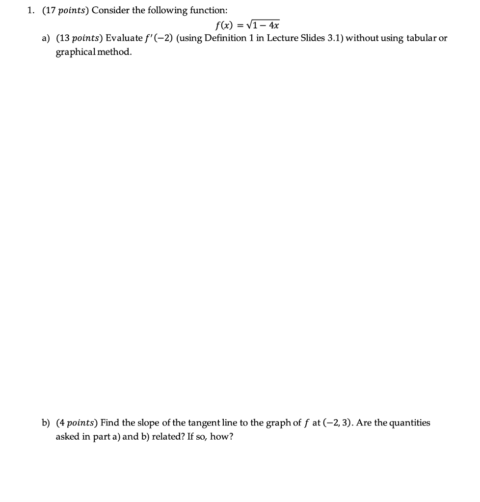 Solved (17 points) Consider the following function: | Chegg.com