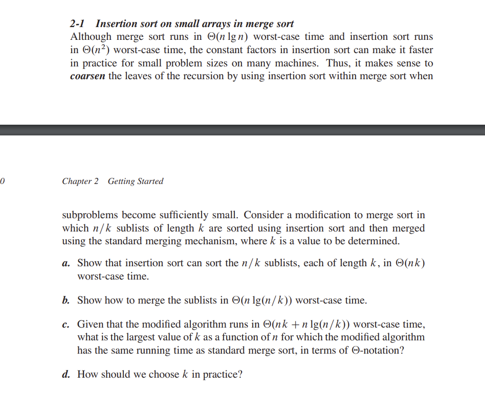 Solved 2 1 Insertion Sort On Small Arrays In Merge Sort