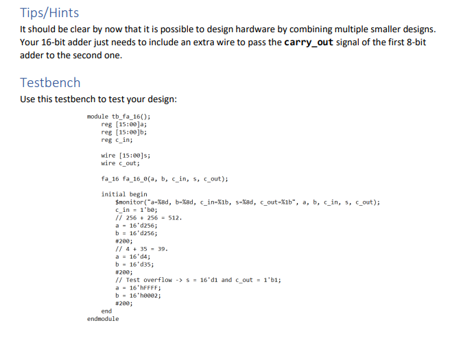 Solved using vivado implement a 16-bit full adder by using | Chegg.com