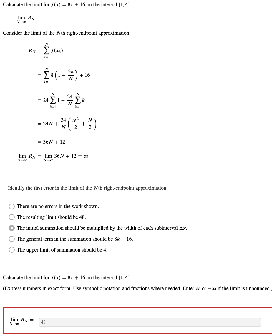 Solved Calculate the limit for \\( f(x)=8 x+16 \\) on the | Chegg.com