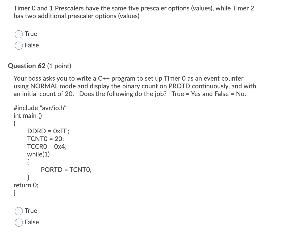 Solved Timer 0 and 1 Prescalers have the same five prescaler | Chegg.com