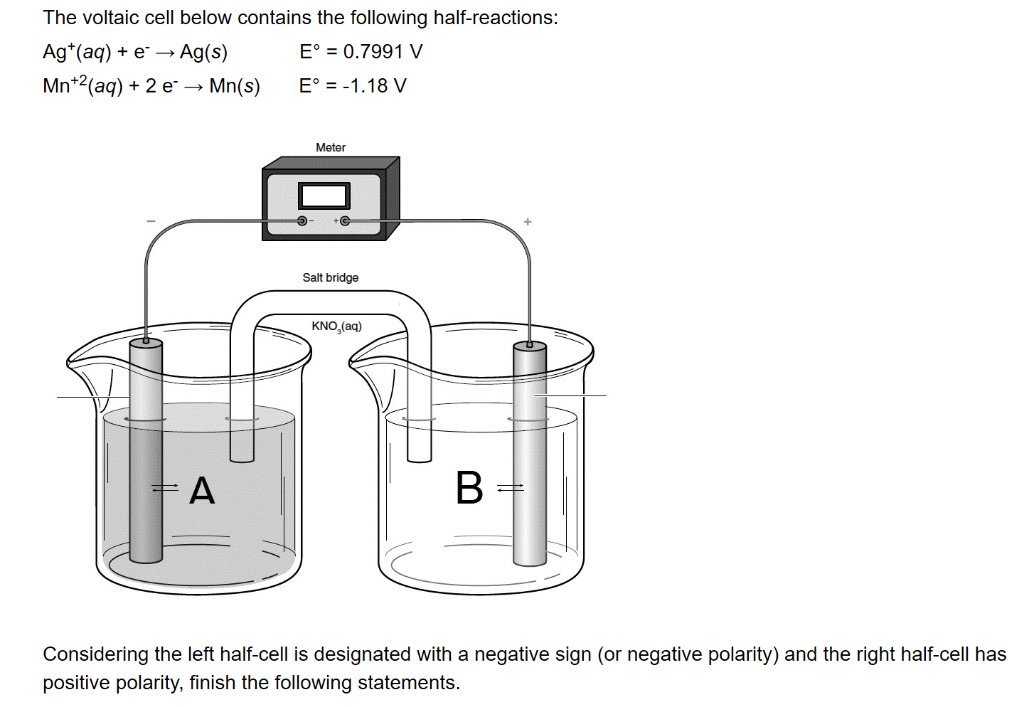 Solved The voltaic cell below contains the following | Chegg.com