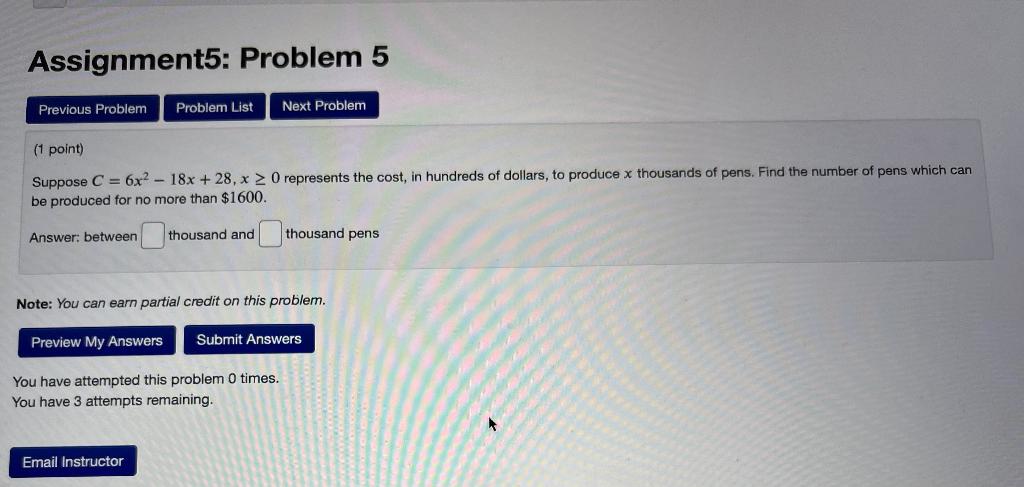 Solved Assignment5 Problem 5 Previous Problem Problem List 0313