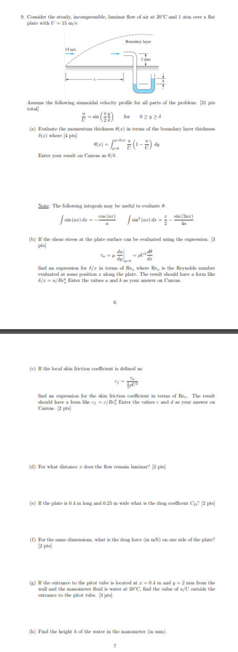 Solved 9. Consider the steady, incompressible, laminar flow | Chegg.com