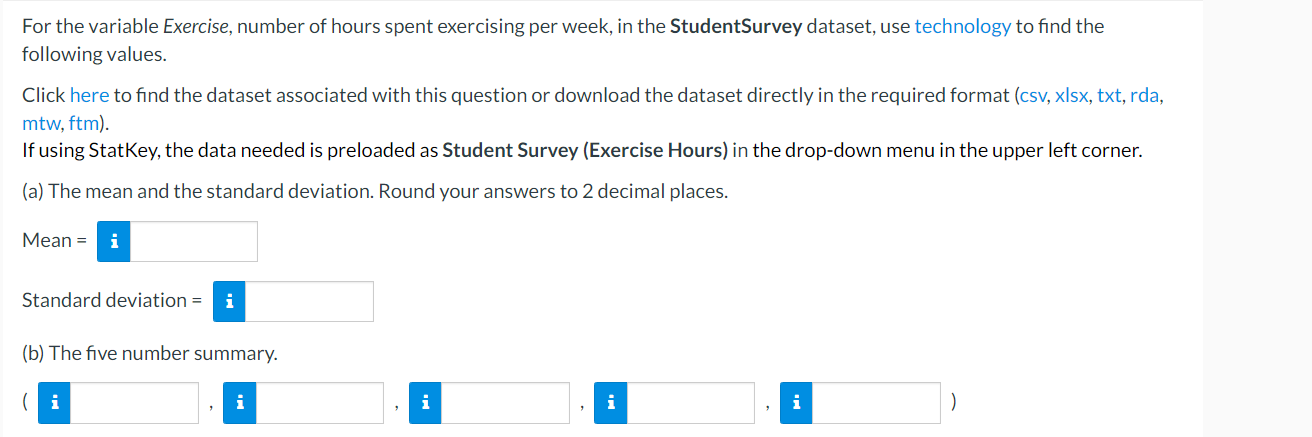 For the variable Exercise, number of hours spent | Chegg.com