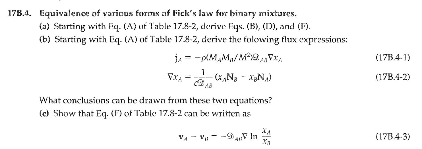 Solved 17B.4. Equivalence of various forms of Fick's law for | Chegg.com