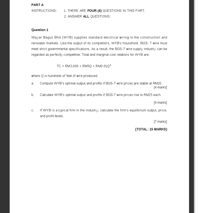 Solved PARTA INSTRUCTIONS: 1·THERE ARE FOUR (4) QUESTIONS IN | Chegg.com