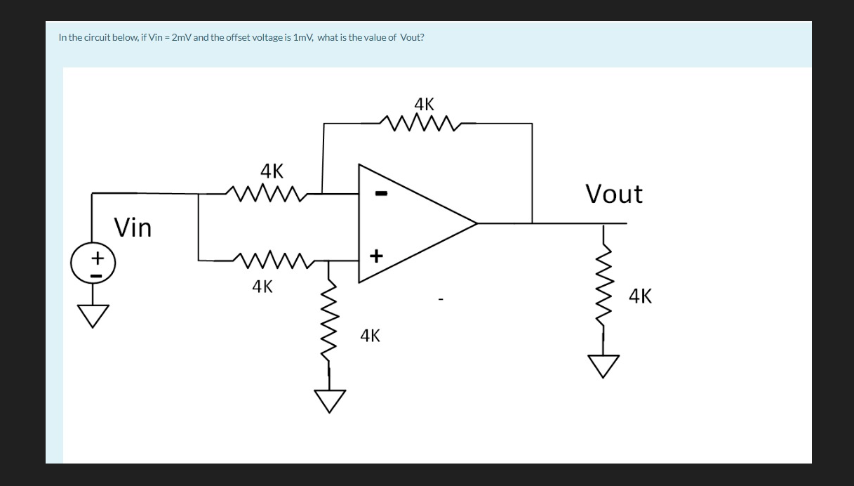 Solved In the circuit below, if Vin = 2mV and the offset | Chegg.com
