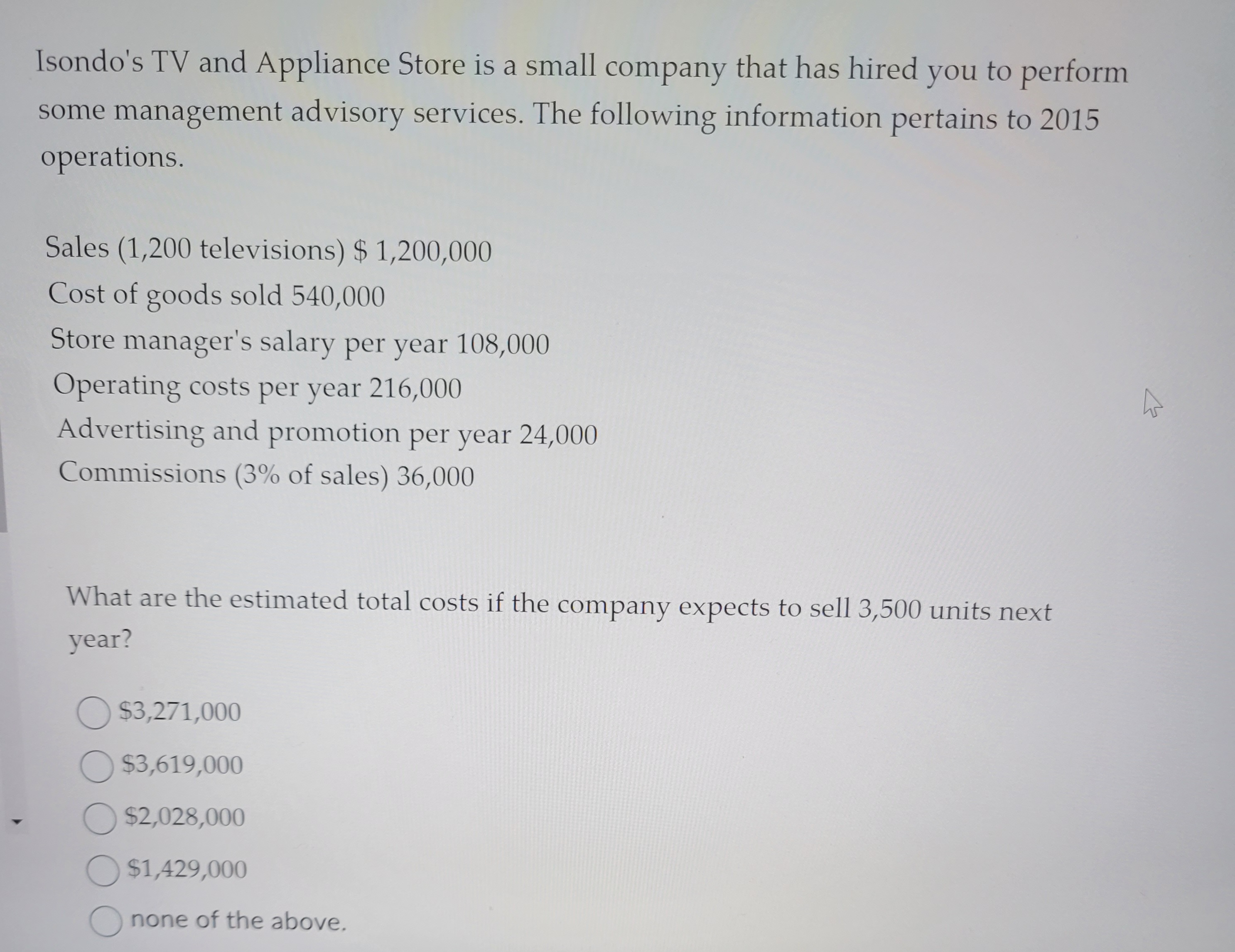 Solved Isondo's TV and Appliance Store is a small company | Chegg.com