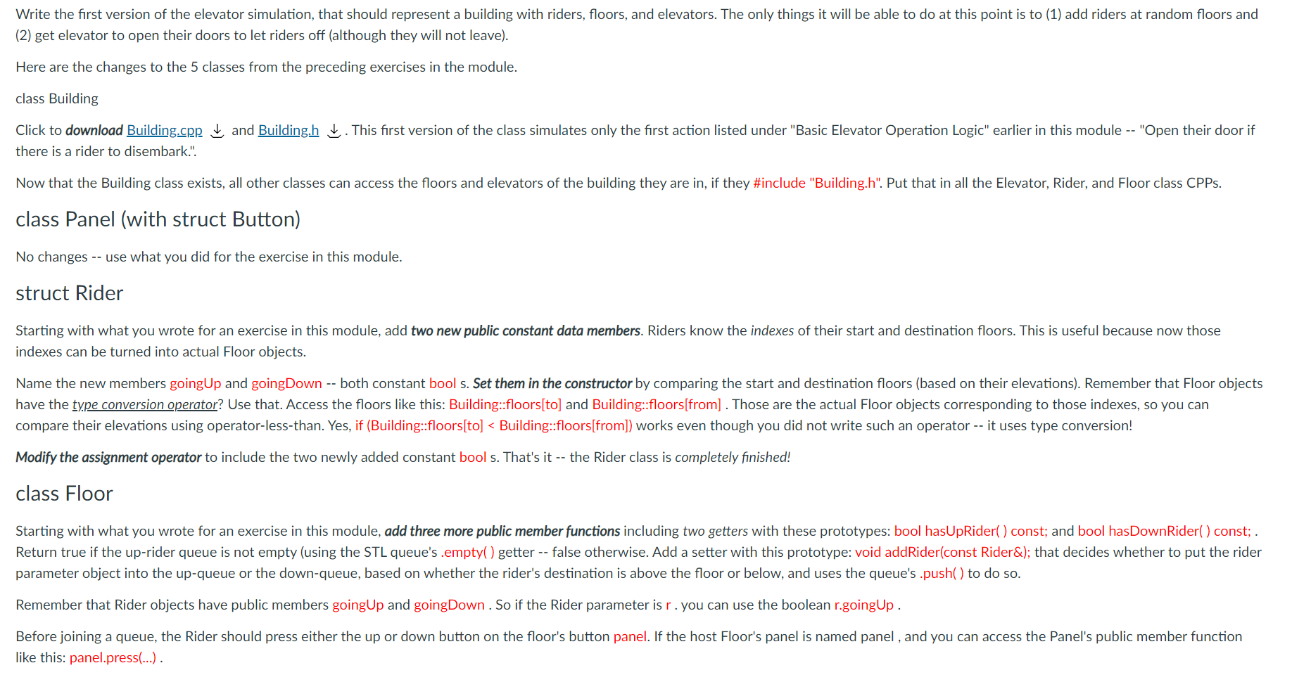 Solved Write the first version of the elevator simulation, | Chegg.com