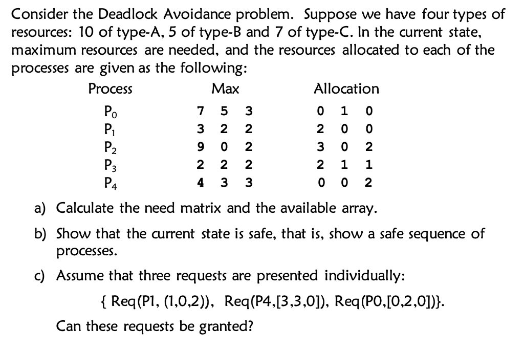 Solved 2 2 0 0 2 0 Consider the Deadlock Avoidance problem. | Chegg.com