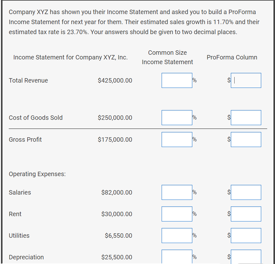 Solved Company XYZ has shown you their Income Statement and | Chegg.com