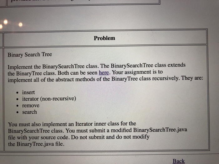 Problem Binary Search Tree Implement the | Chegg.com