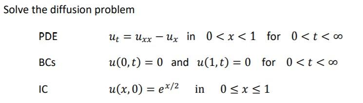 Solved Solve the diffusion problem PDE Ut = Uxx – uz in 0 | Chegg.com