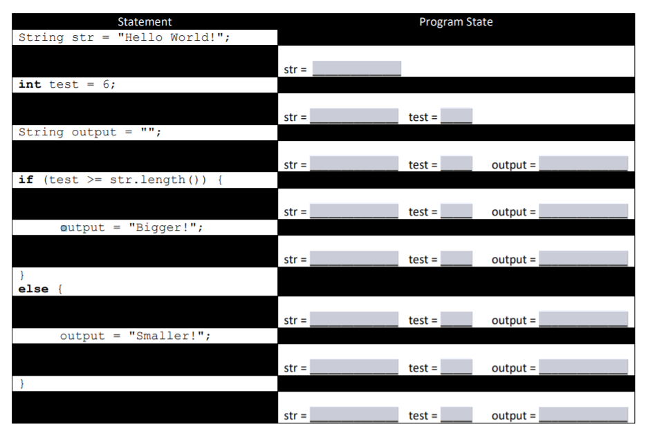 Solved For the following program segment, fill in the | Chegg.com