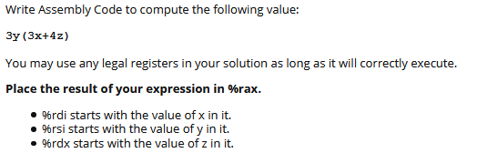 Write Assembly Code to compute the following value: | Chegg.com