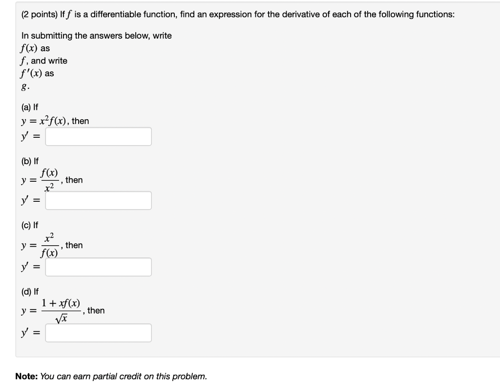 Solved (2 points) Iff is a differentiable function, find an | Chegg.com