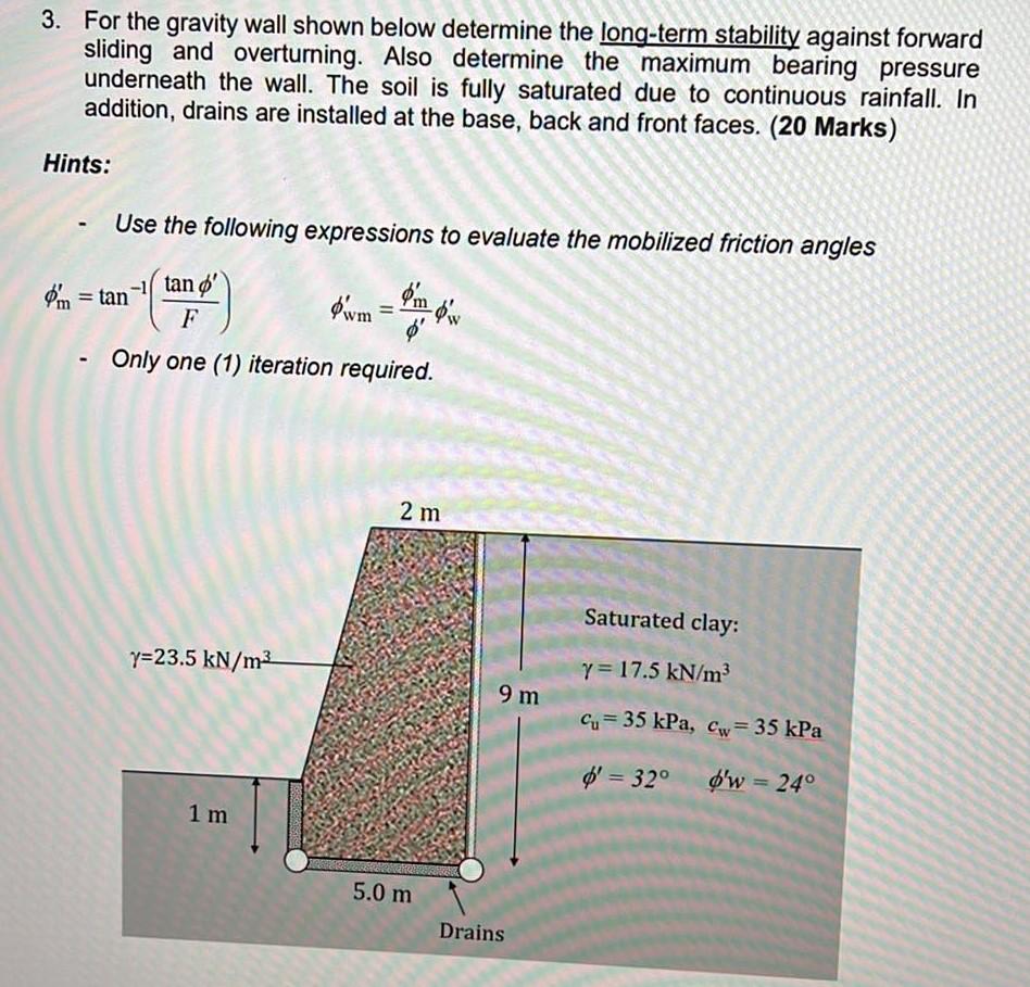 3. For the gravity wall shown below determine the | Chegg.com