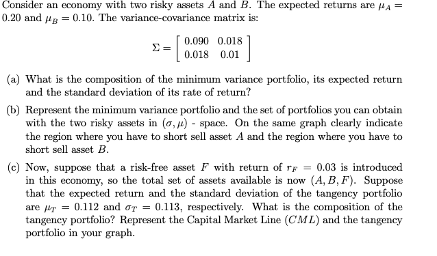 Solved Consider an economy with two risky assets A and B. | Chegg.com