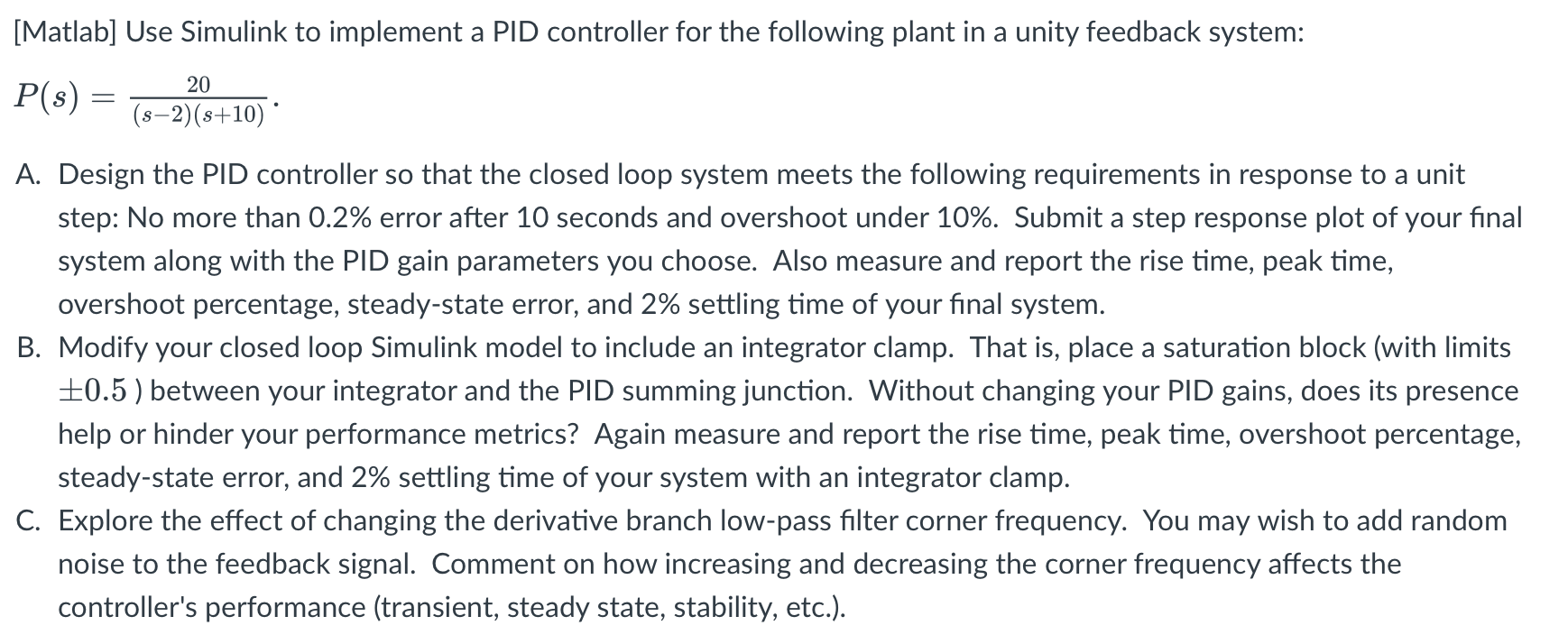 [Matlab] Use Simulink to implement a PID controller | Chegg.com
