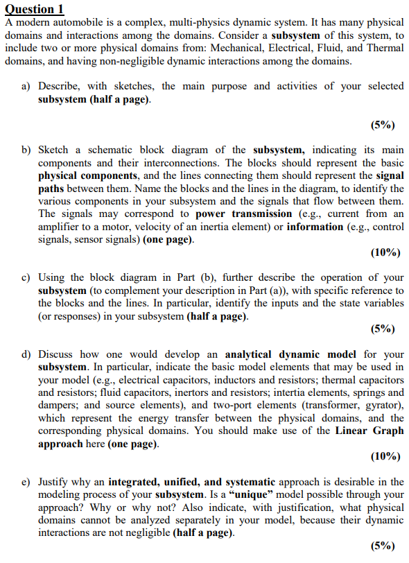 Solved Question 1 A modern automobile is a complex, | Chegg.com