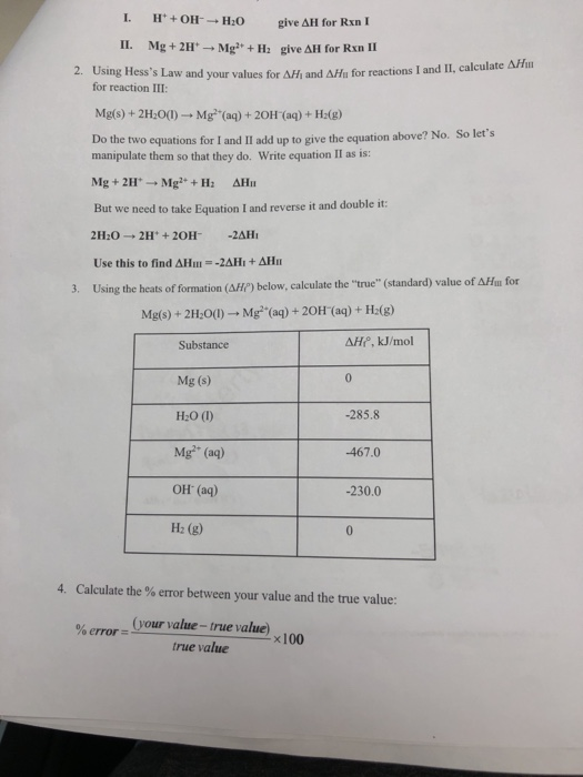 Solved I. H+OH- H:O give AH for Rxn I II. Mg +2H Mg +H2 give | Chegg.com