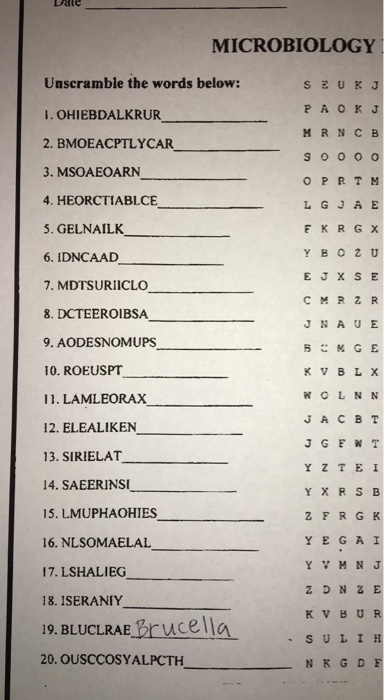 MICROBIOLOGY Unscramble the words below: I. | Chegg.com