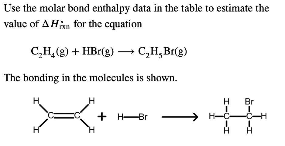 Solved Use the molar bond enthalpy data in the table to | Chegg.com