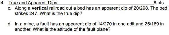 Solved 4. True and Apparent Dips 8 pts C. Along a vertical | Chegg.com