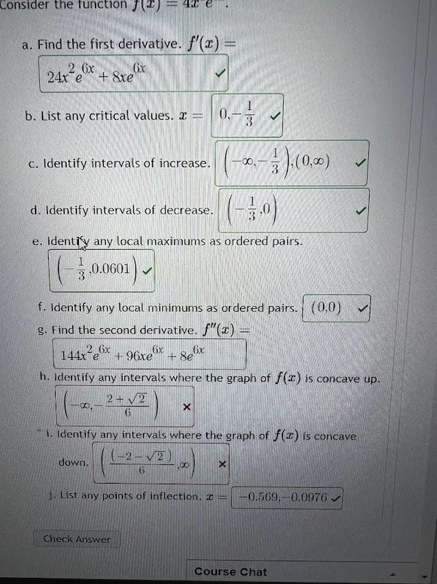 Solved a. Find the first derivative. f′(x)= b. List any | Chegg.com