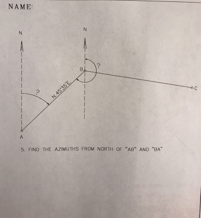 Solved NAME 5. FIND THE AZIMUTHS FROM NORTH OF "AB" AND "BA" | Chegg.com