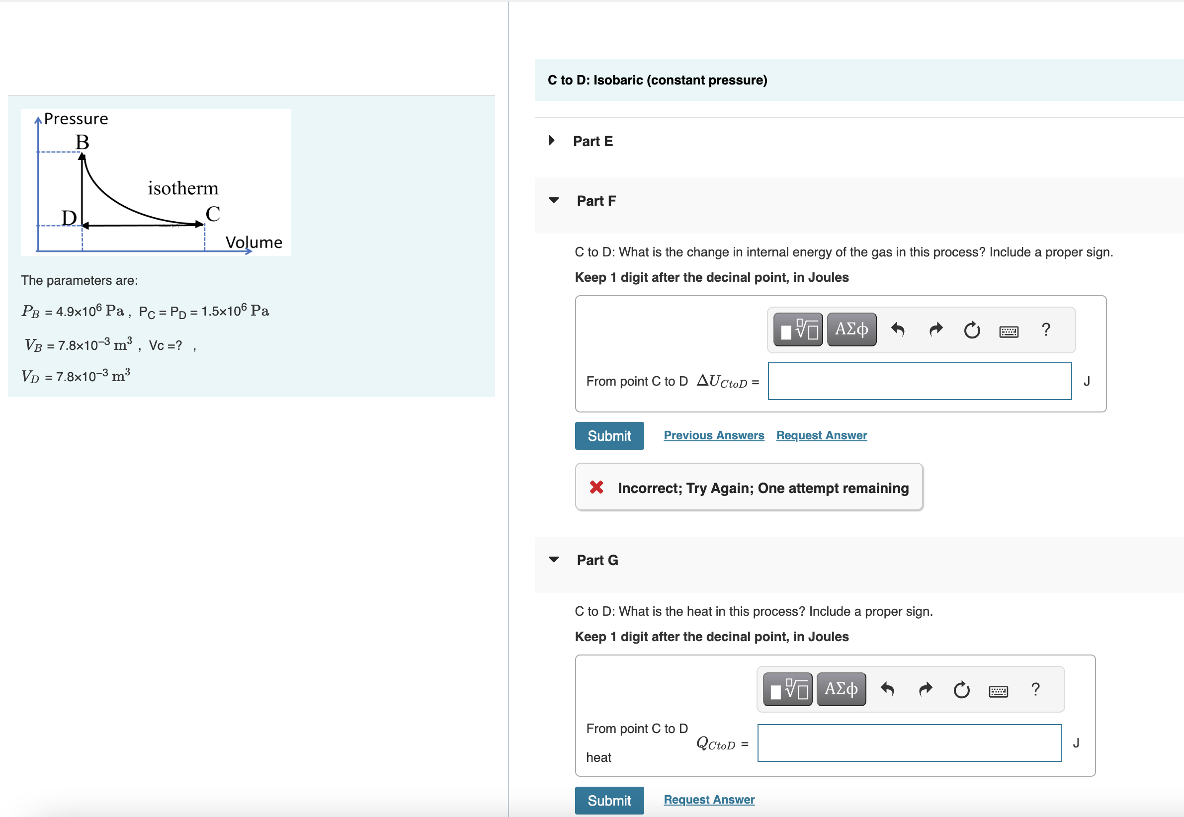 Solved C to D: Isobaric (constant pressure) Part E Part F C | Chegg.com