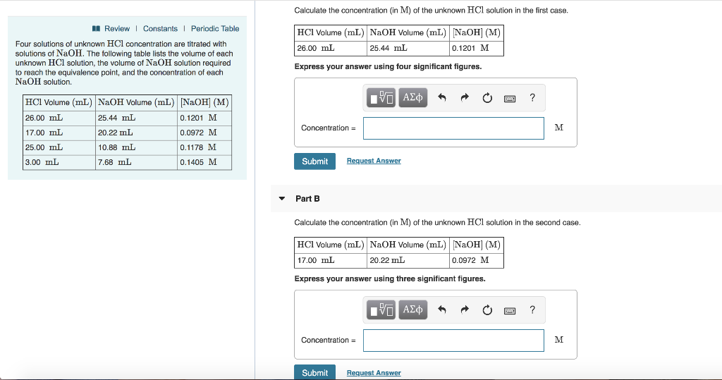 Solved Calculate the concentration (in M) of the unknown HCl | Chegg.com