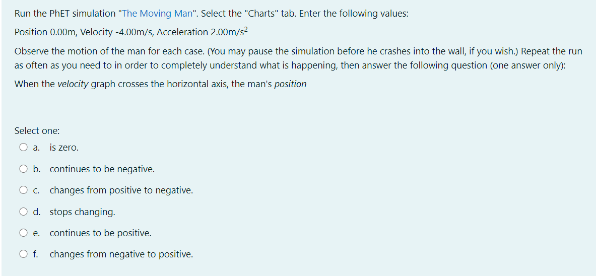 Solved Run the PhET simulation "The Moving Man". Select the | Chegg.com