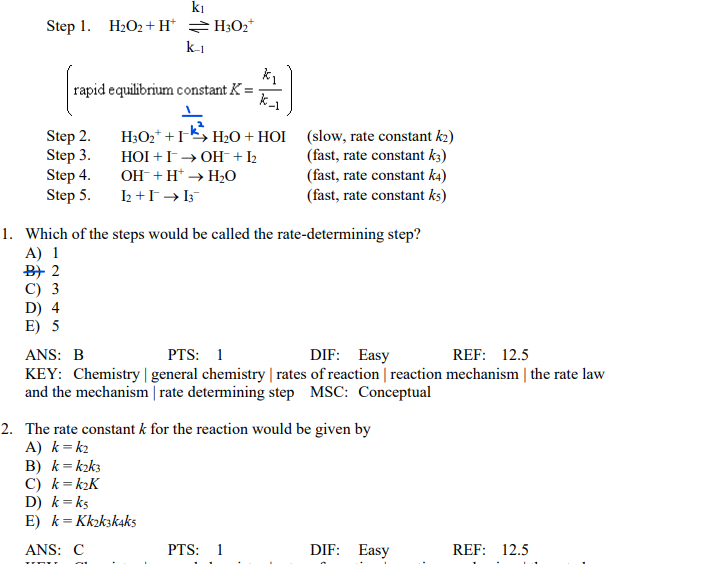 Solved ki Step 1. H202 + H =H02 k_1 ki rapid equilibrium | Chegg.com