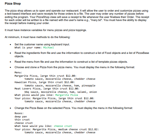 Solved Pizza ShopThe pizza shop allows us to open and | Chegg.com