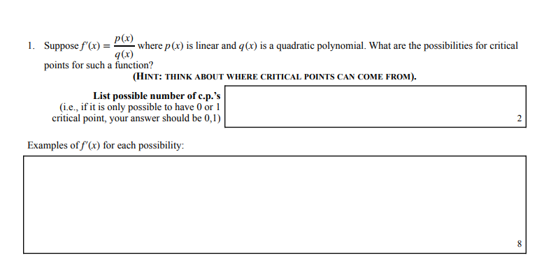 Solved 1. Suppose f′(x)=q(x)p(x) where p(x) is linear and | Chegg.com