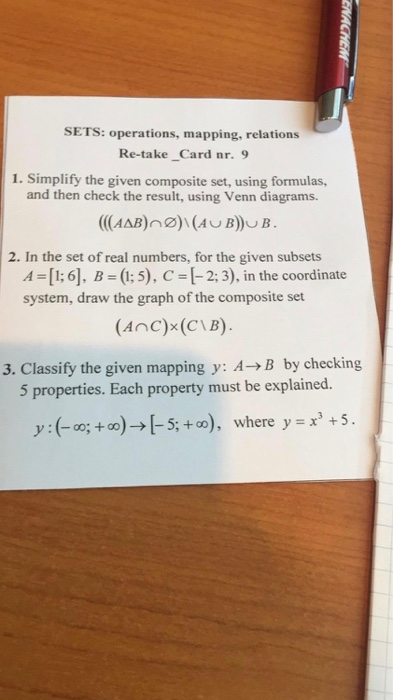 Solved 3. Classify the given mapping y: A->B by checking 5 | Chegg.com